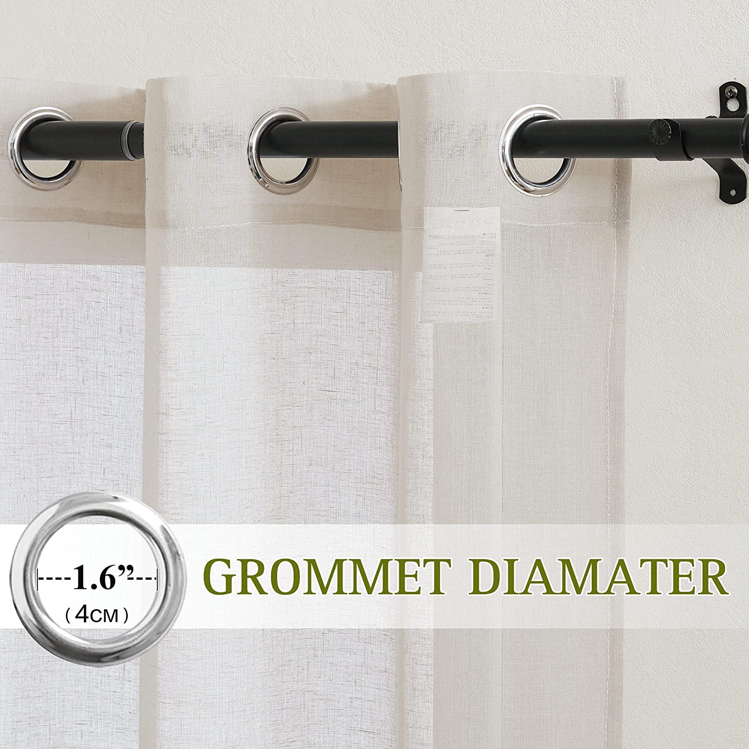 48 inch Curtains 2 Panels Set for Kitchen, Grommet Semi Sheer Short ...