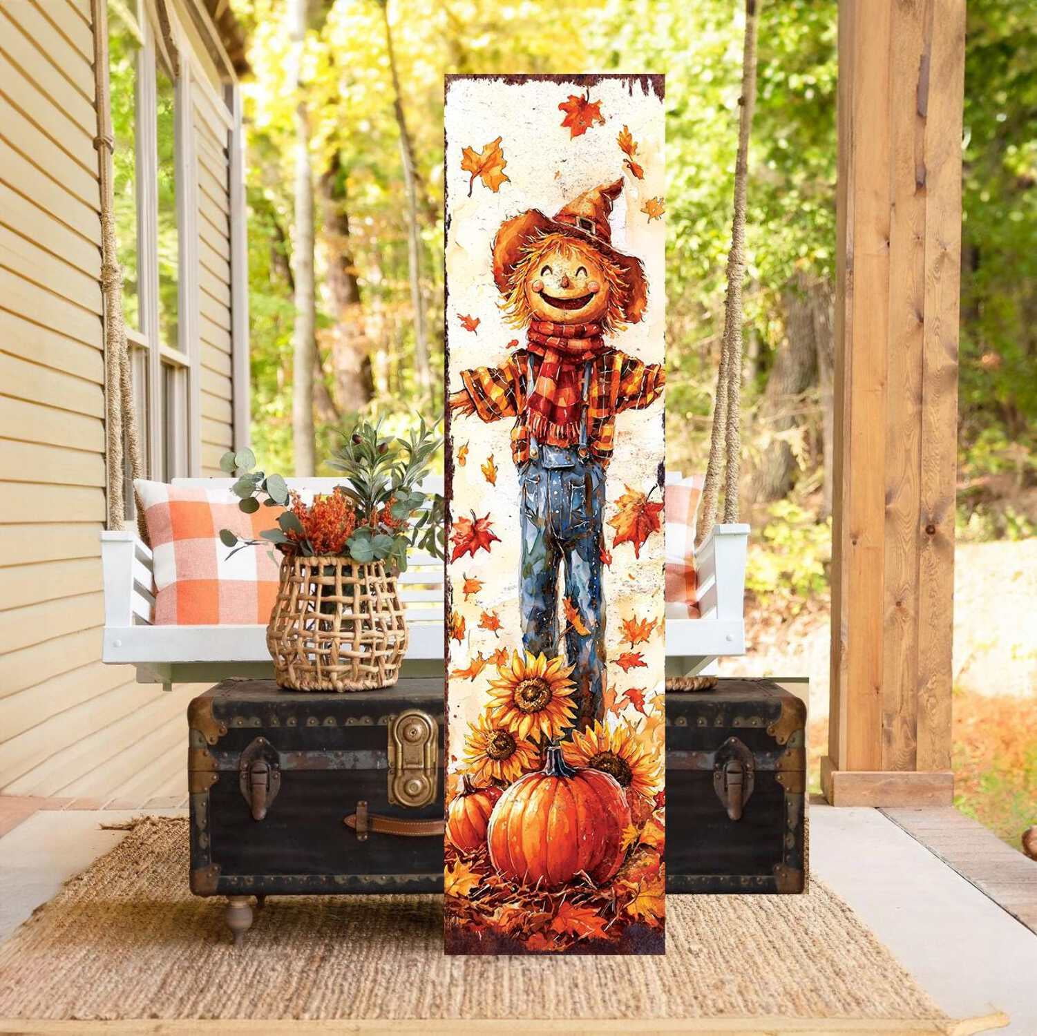 48-inch Fall Scarecrow Porch Sign - Front Porch Fall Plaque with Autumn ...