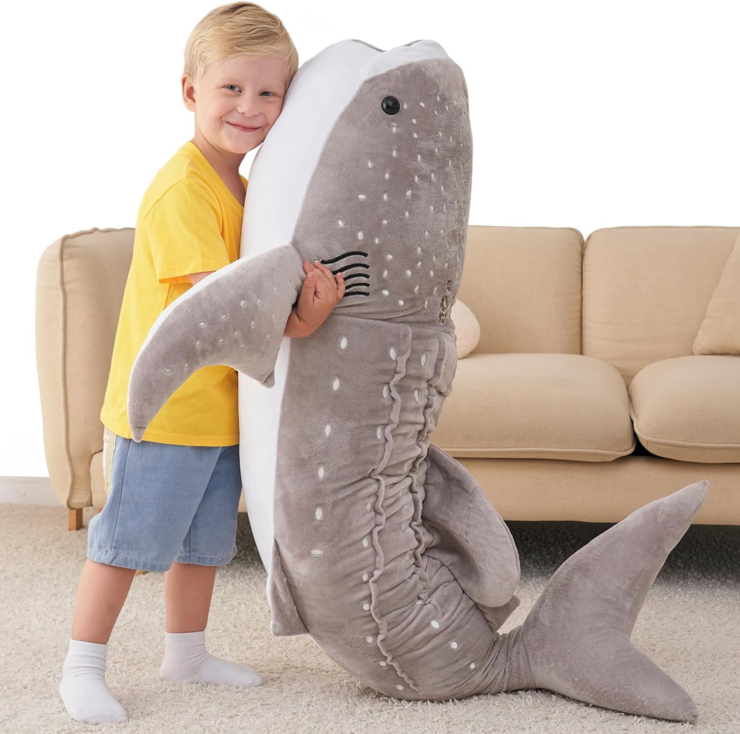 48 inch Giant Whale Shark Stuffed Animal Toy - Kids Plush Pillow Grey ...