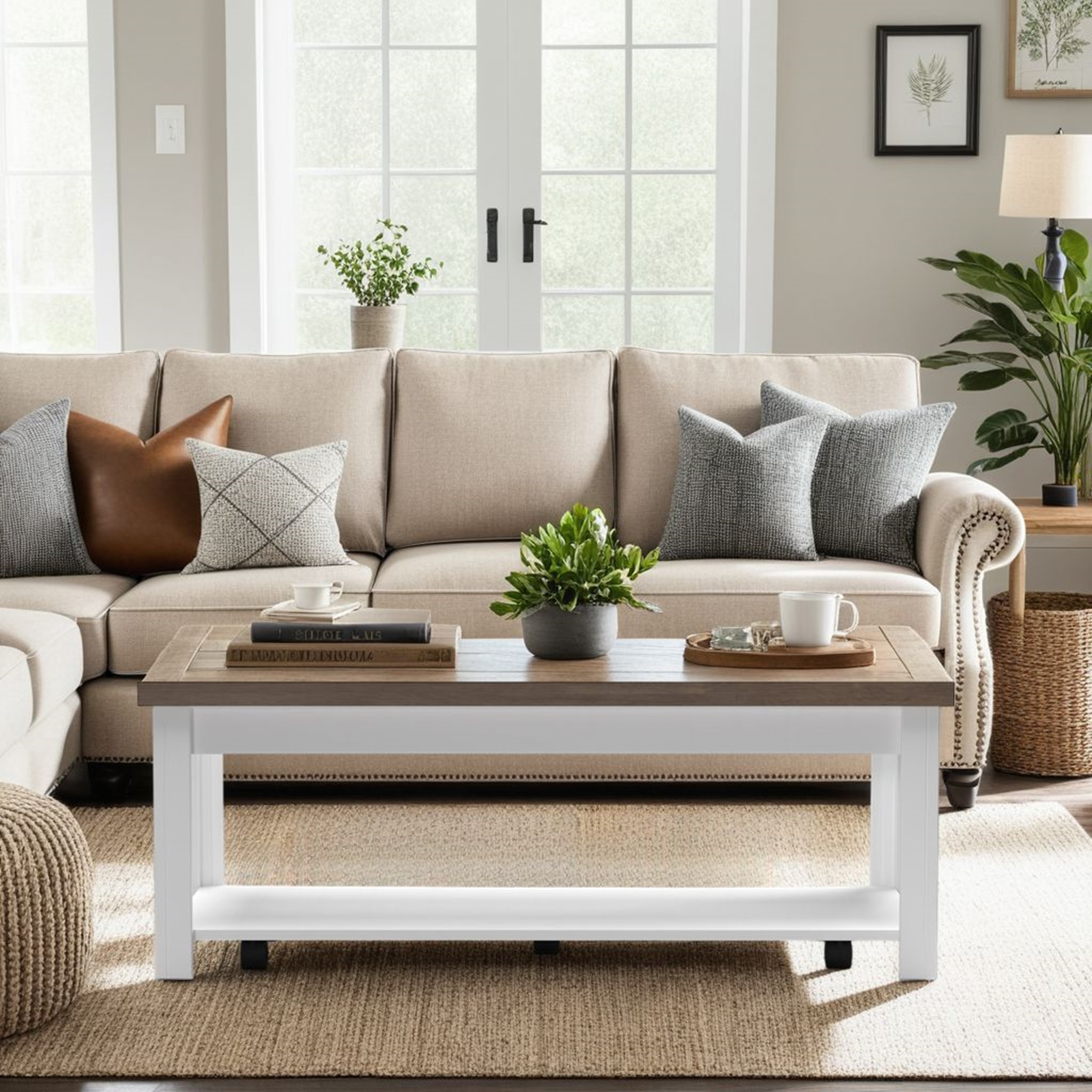 48 inch Hampton Coffee Table, No Assembly Required, Jasmine Whitewash ...