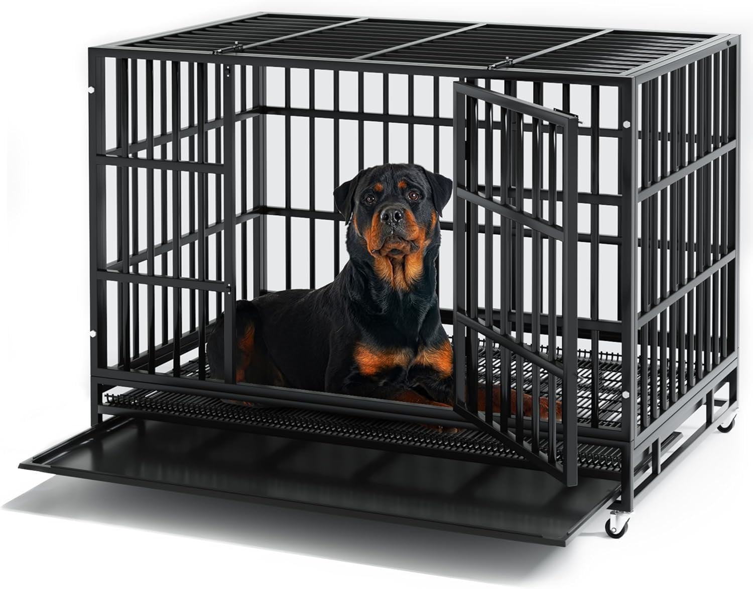 48 inch Heavy Duty Dog Crate, Indestructible Dog Cage Kennel for High Anxiety Dog, Escape Proof ...