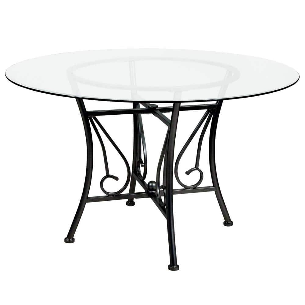 48-inch Round Glass Dining Table with Black Metal Frame - Walmart.com