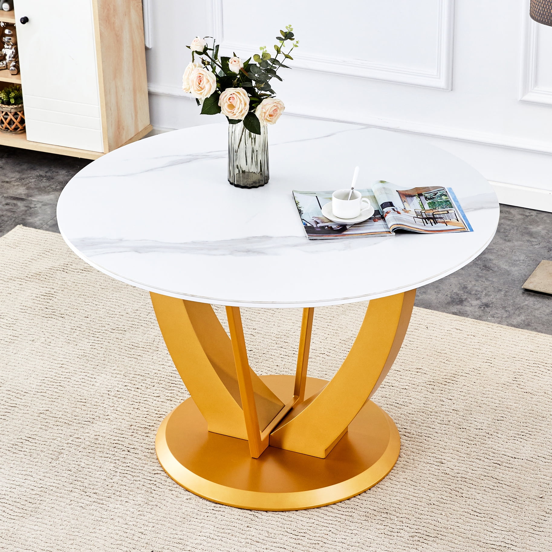 48-inch Round White Table With Gold Legs, Enhancing Room Aesthetics ...