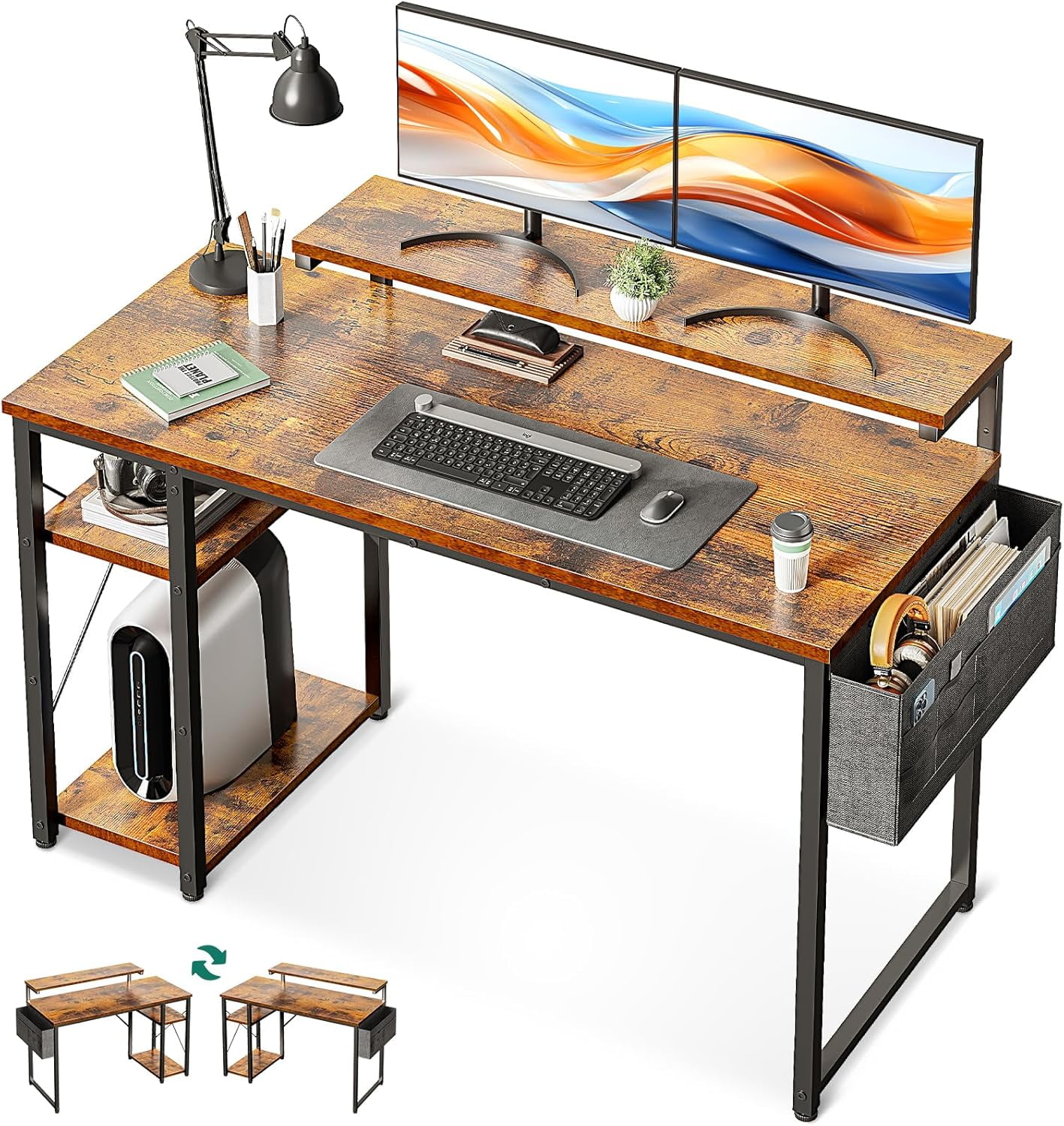 48 inch Small Computer Desk with Adjustable Monitor Stand, Home Office ...