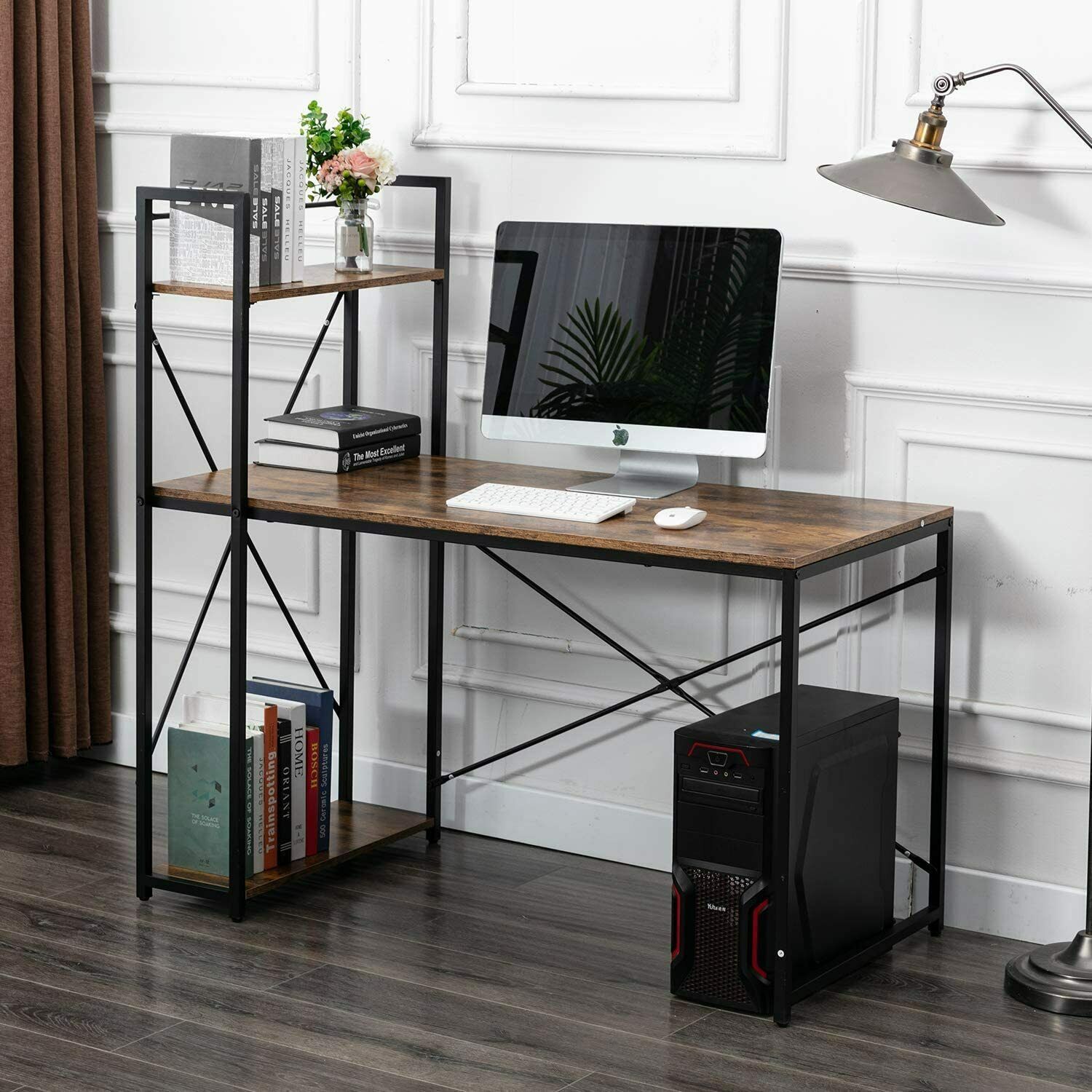 48-inch Study Computer Desk Table, with Storage Shelves, Home Office ...