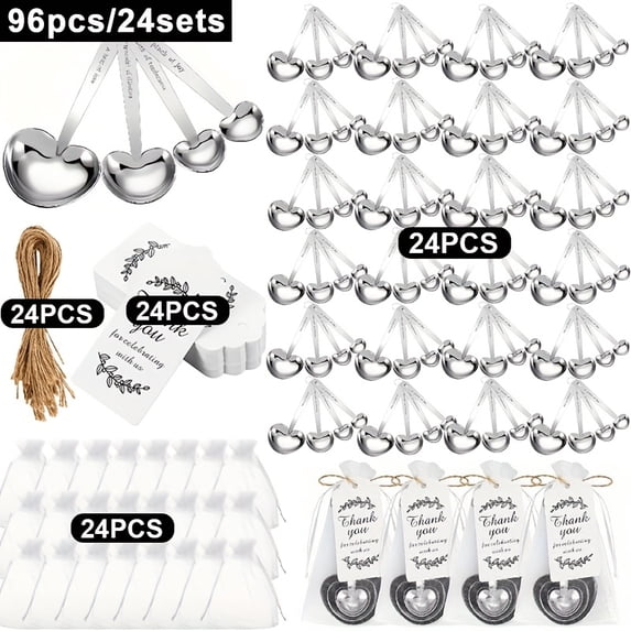 48 or 96-Pack Heart-Shaped Stainless Steel Measuring Spoon Sets with ...