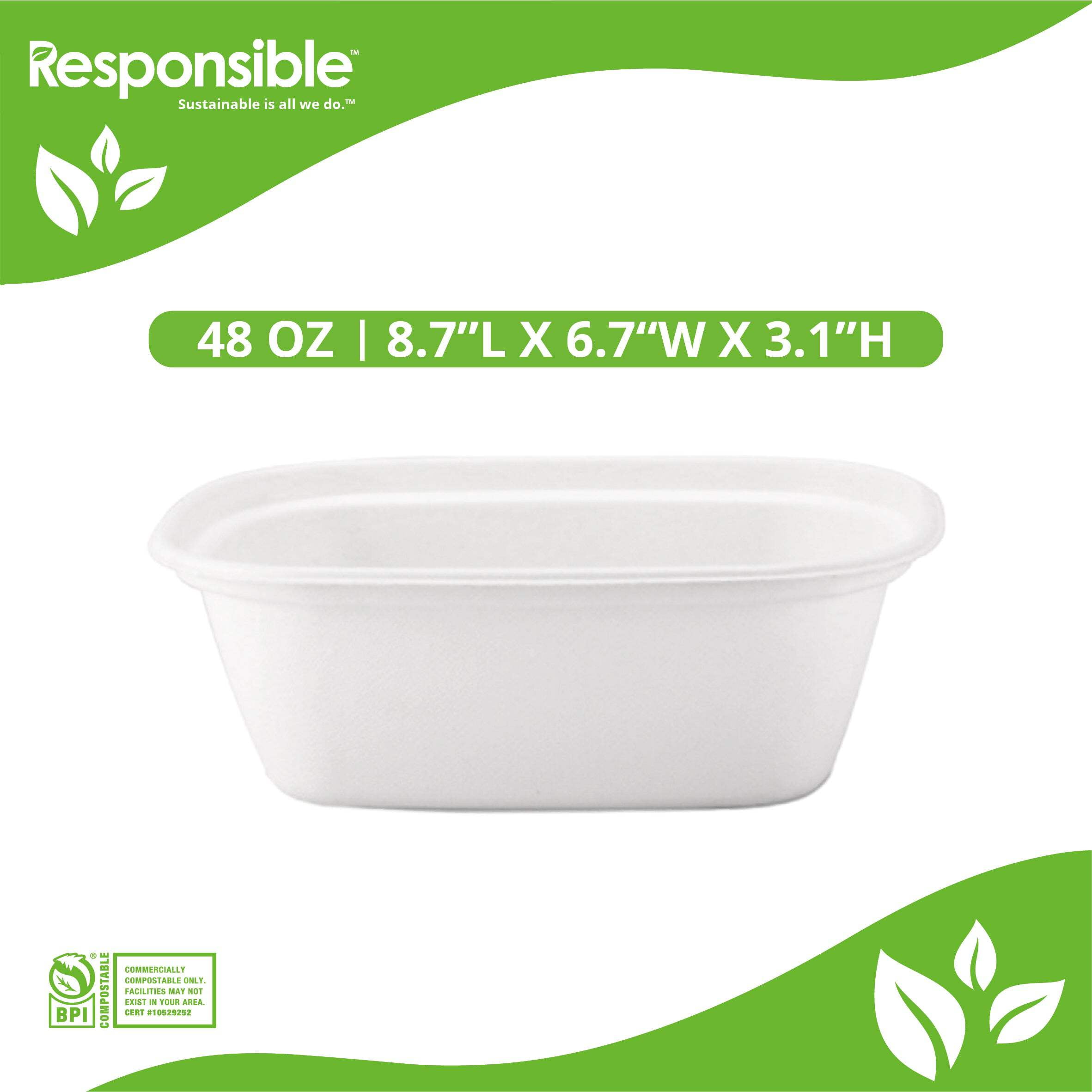 48 oz Rectangle Bowls | Tree-Less™ Compostable Molded Fiber - Walmart.com