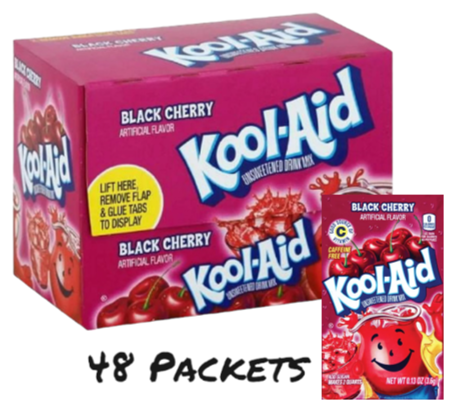 Kool-Aid Unsweetened Black Cherry Powdered Drink Mix, 48 Packets, 0.13 ...