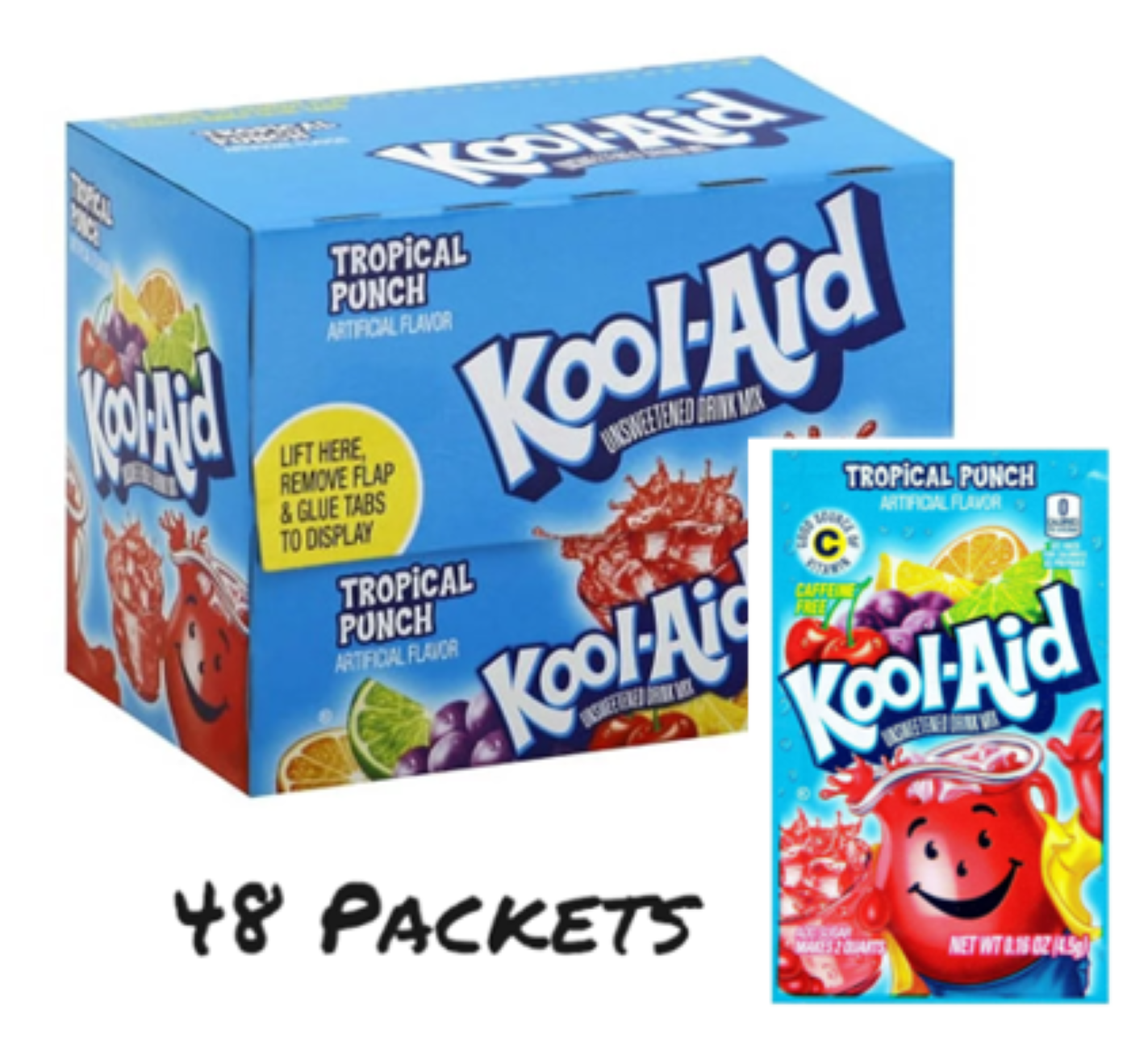 Kool-Aid Unsweetened Tropical Punch Drink Mix Packets, 48 Pack, 0.16 oz ...