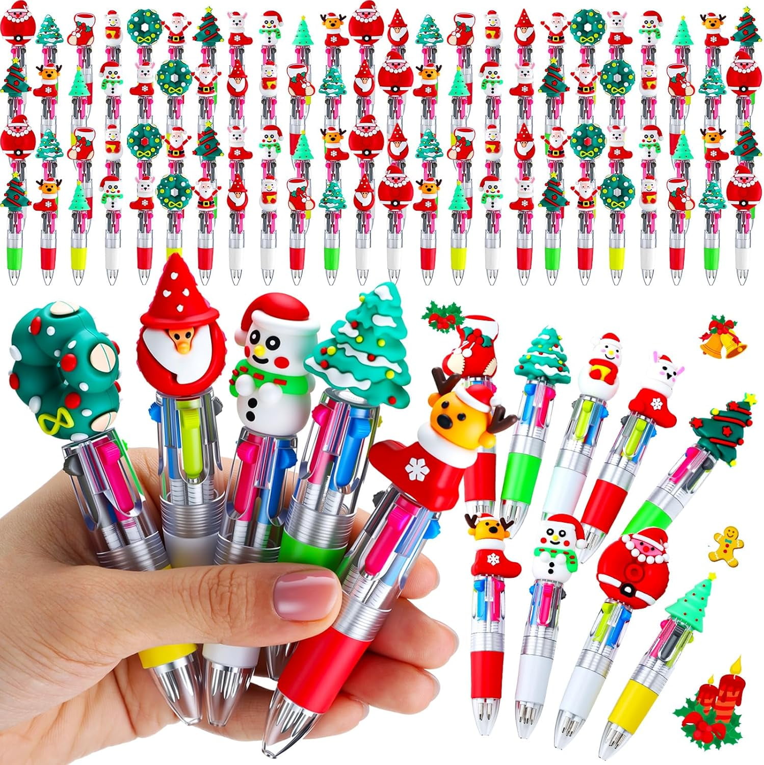 48 pcs Christmas Multicolor Ballpoint Pens 4 Colors in 1, Retractable 0 ...