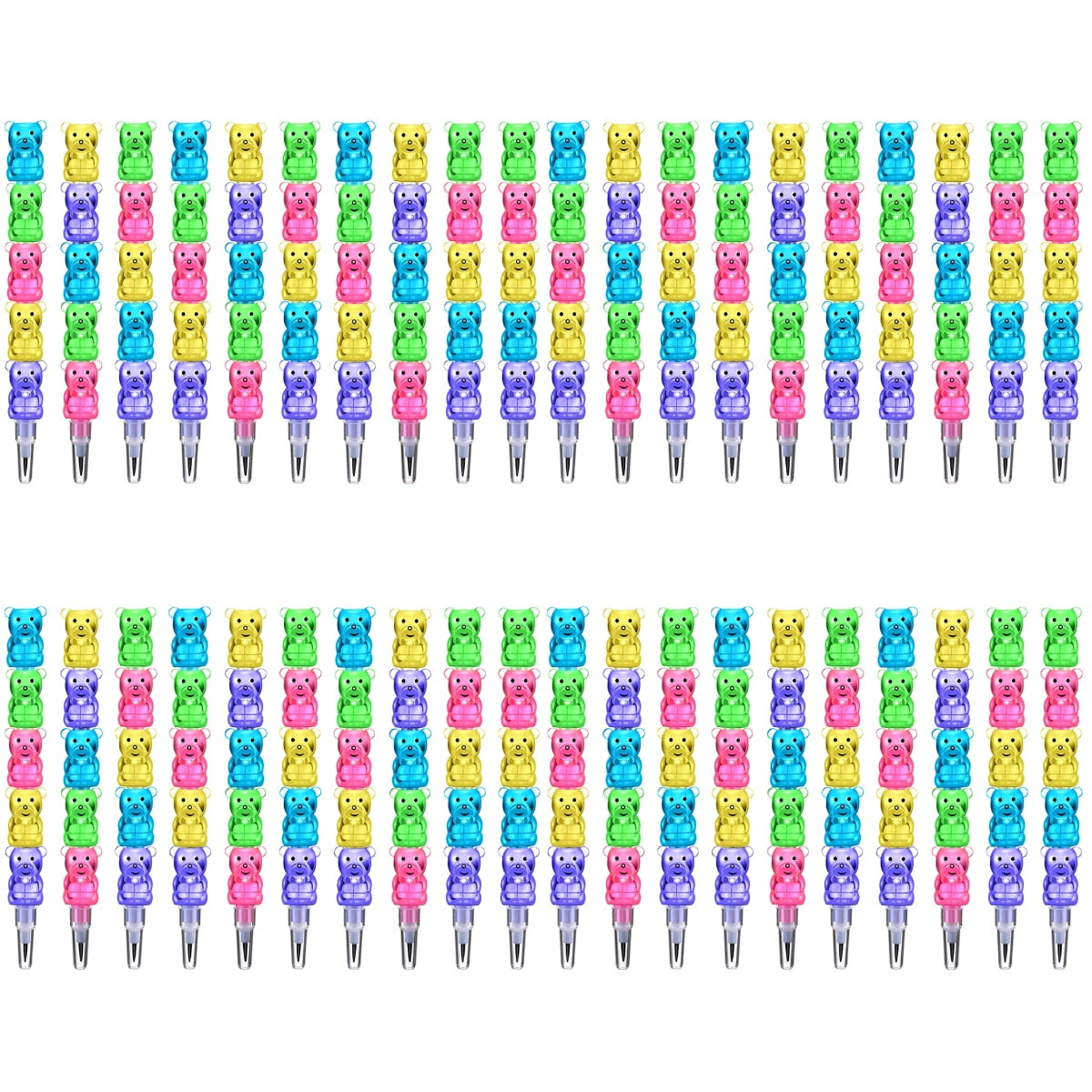 48 pcs Stackable Pencils Plastic Bear Pencils 5 in 1 Stacking Colored ...