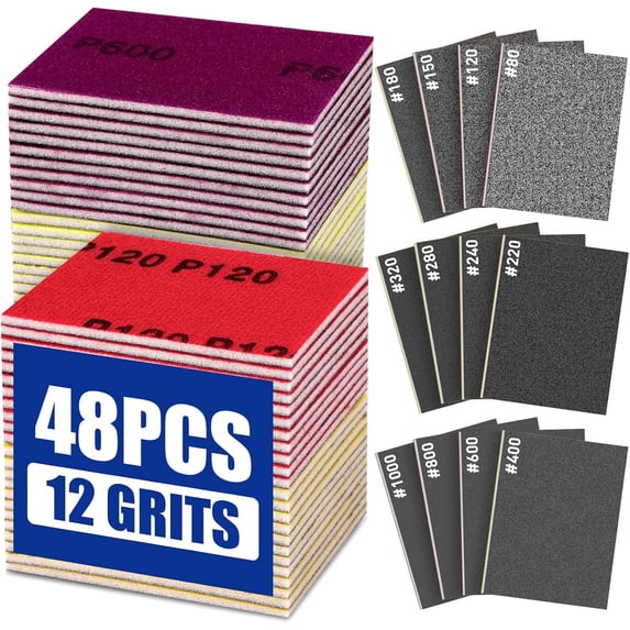 48-piece sanding sponge set, 80-1000 grit fine sanding sponge pads ...