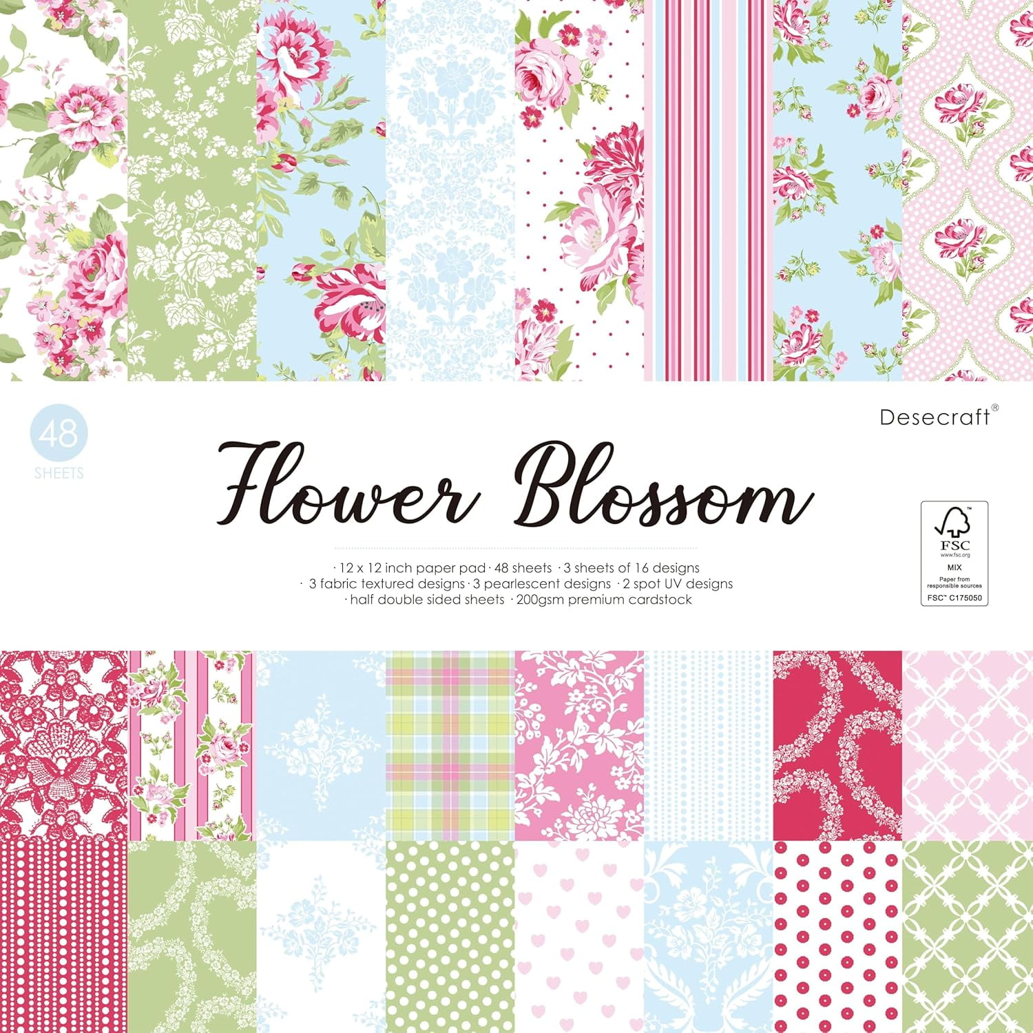 48 sheets 12x12 Scrapbooking Cardstock Decorative Paper Pack - Flower ...