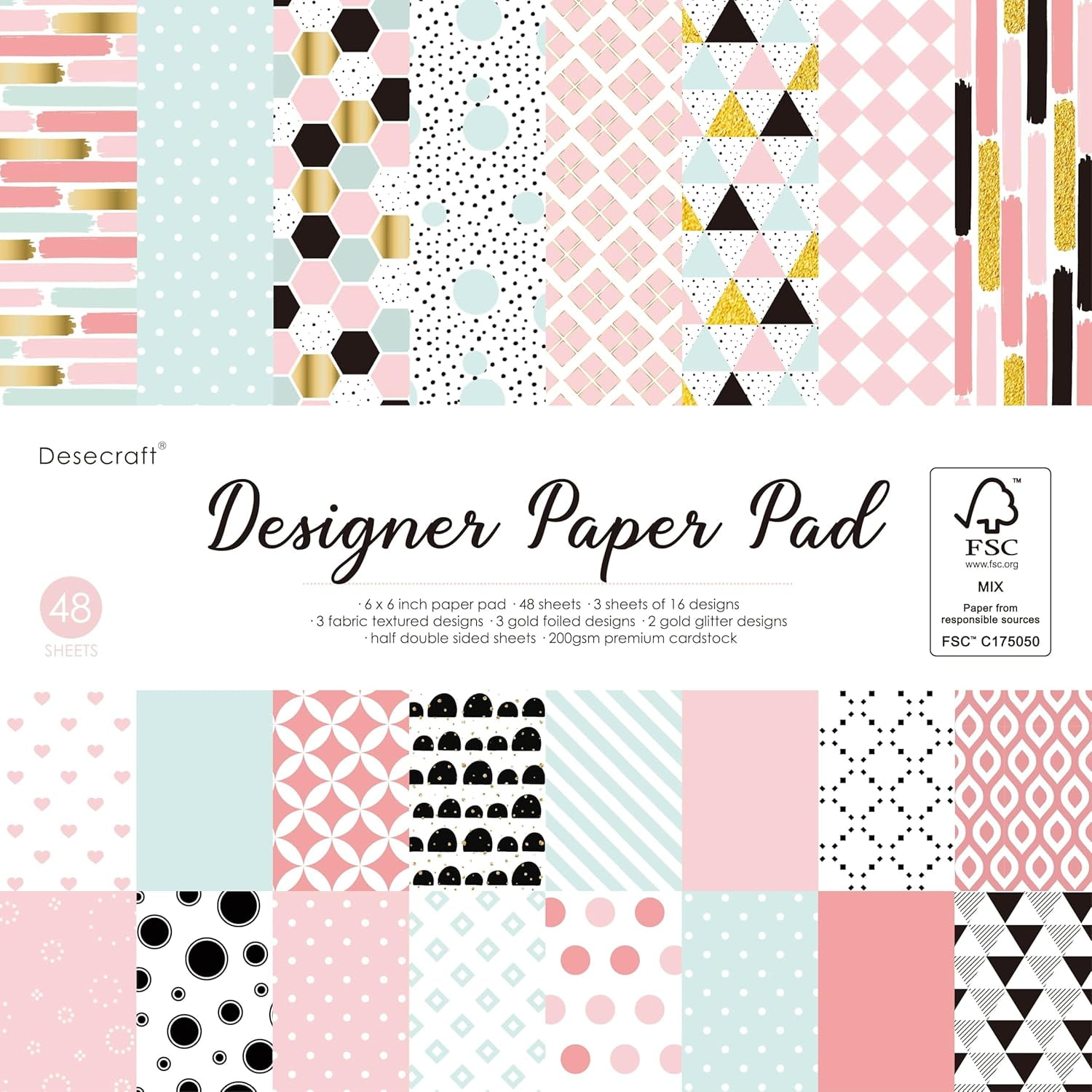 48 sheets 6 X 6 Scrapbooking Cardstock Decorative Paper Pack - Pink ...