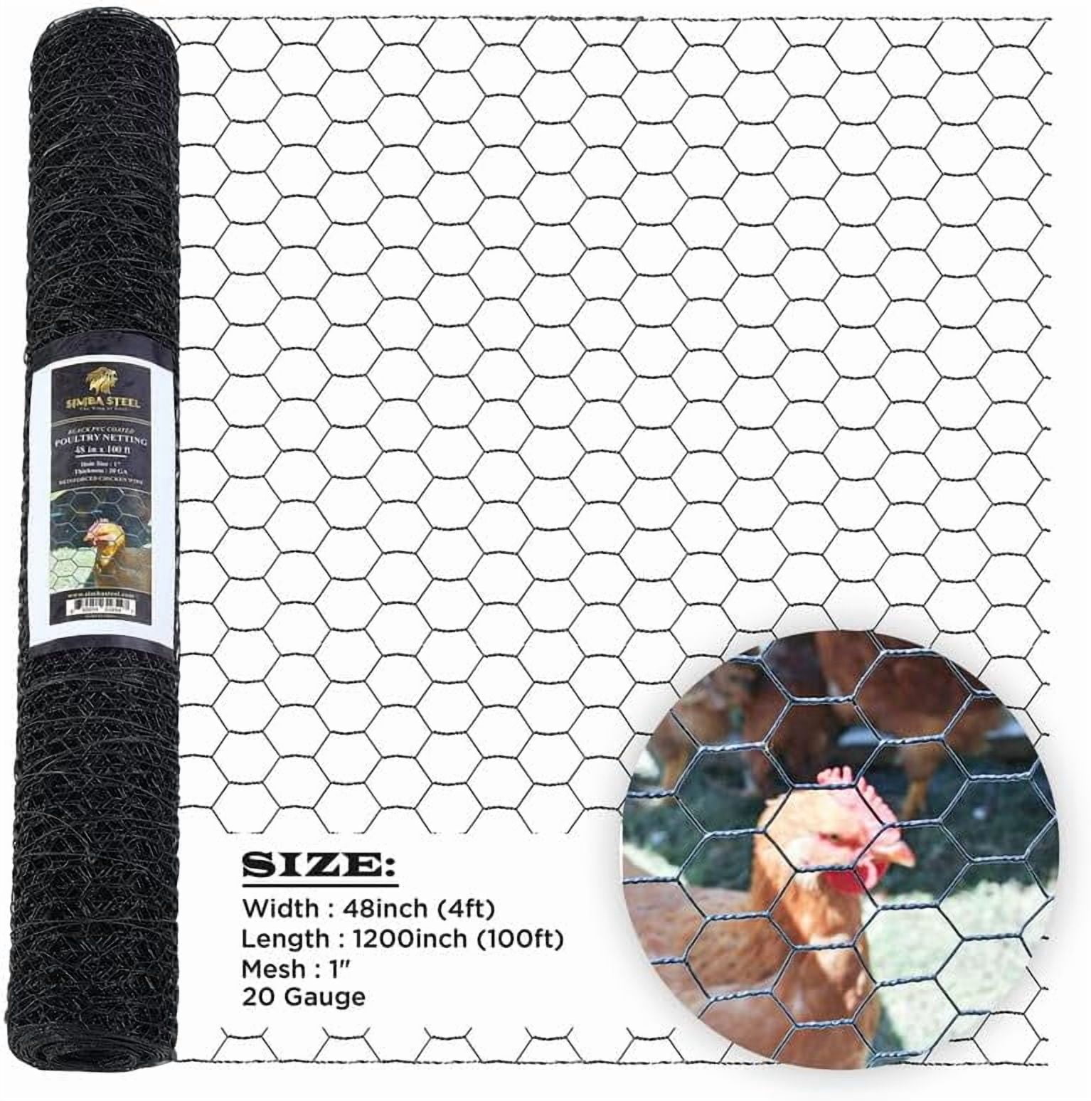 48” x 100 FT PVC Hexagonal Poultry Netting Chicken Wire | 1" Mesh | 20 ...