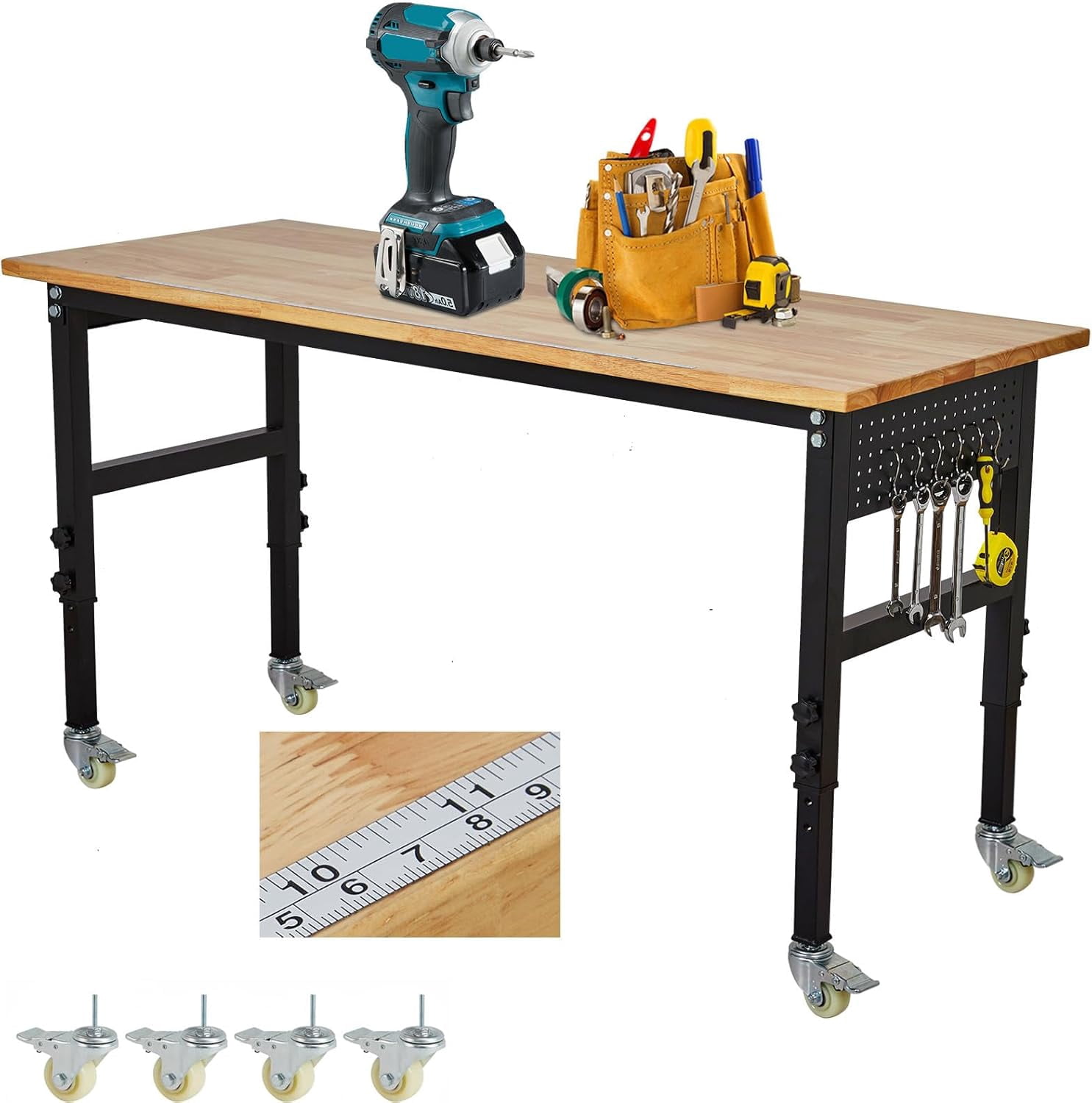 48" x 24" Adjustable Workbench with Scale, Pegboard and 6 Hooks, 2200 ...