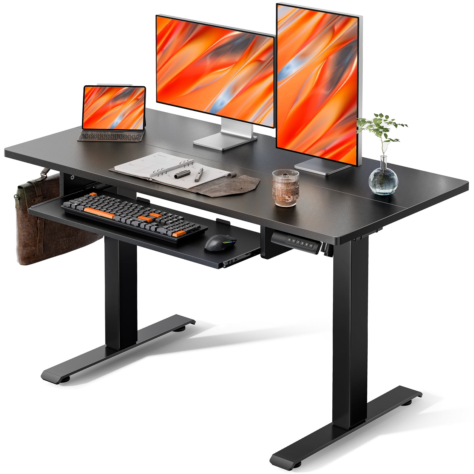 48"x24" Black Electric Adjustable Standing Desk with Large Keyboard ...