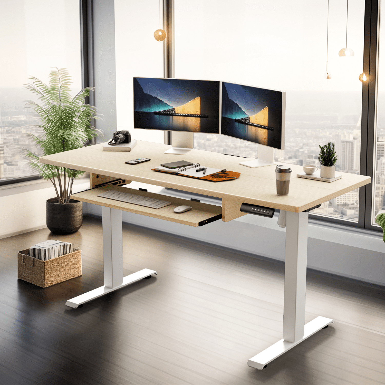 48" x 24" Electric Standing Desk with Keyboard Tray Height Adjustable ...
