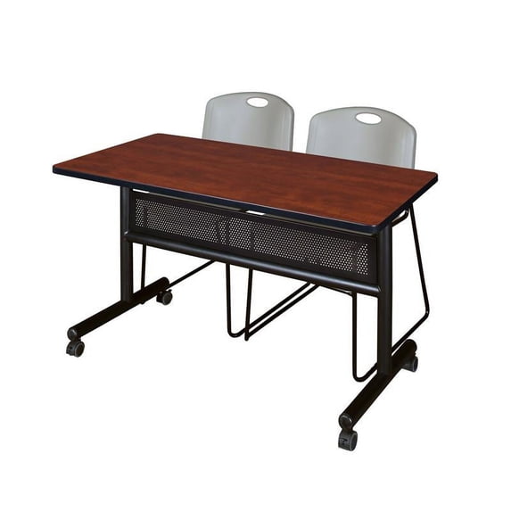 48" x 24" Flip Top Mobile Training Table w/ Divider- Cherry & 2 Stack ...