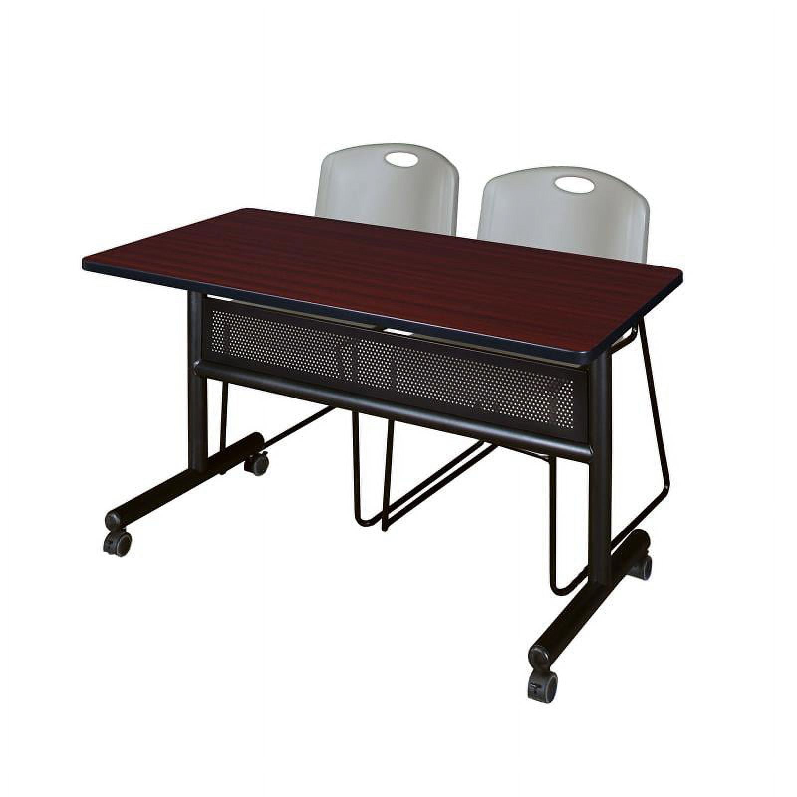 48" x 24" Flip Top Mobile Training Table w/ Divider- Mahogany & 2 Stack ...