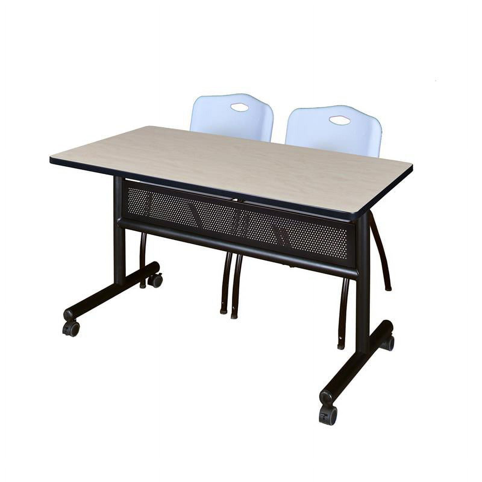 48" x 24" Flip Top Mobile Training Table w/ Divider- Maple & 2 Stack ...