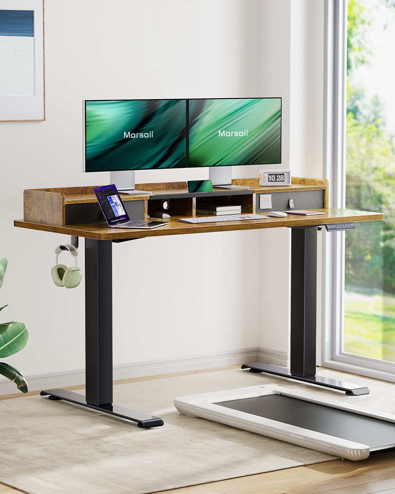 48 x 24" Height Adjustable Standing Desk with Storage Shelf & Height ...