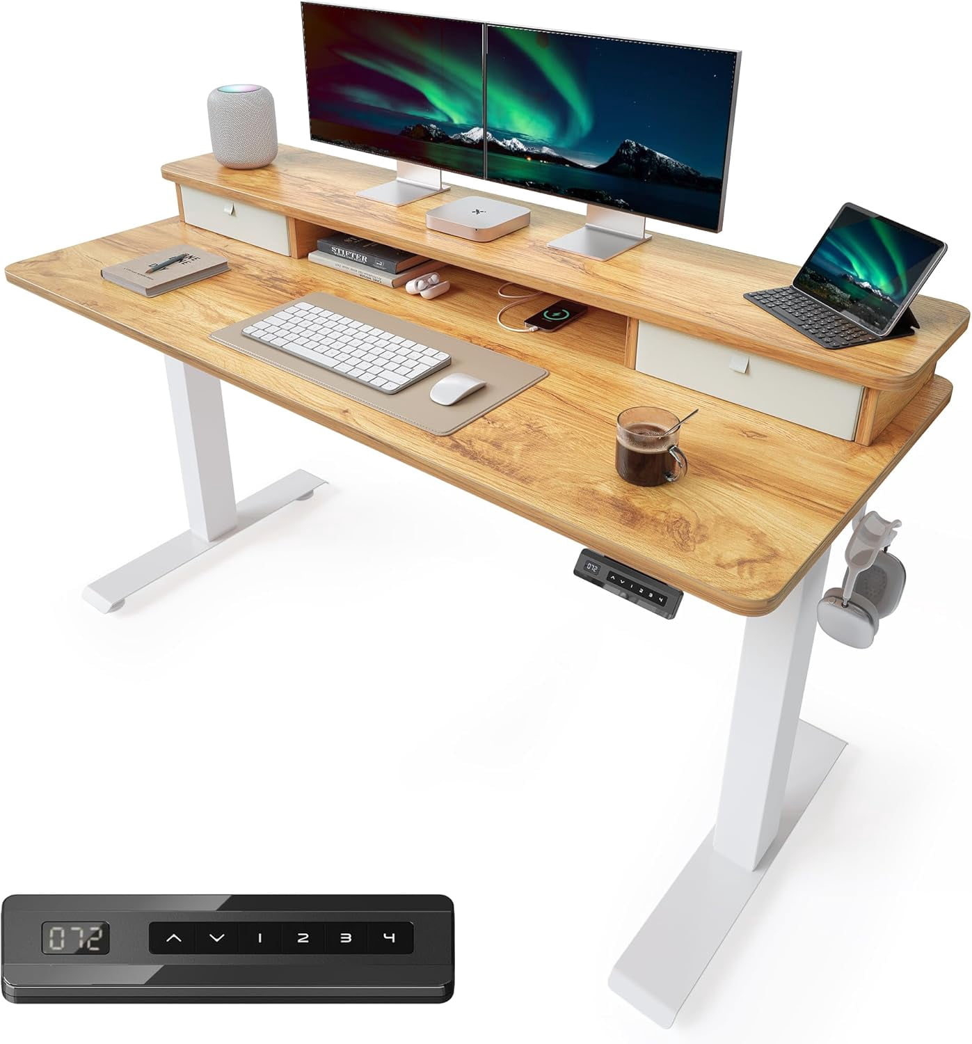 48 x 24 Inch Electric Standing Desk with Double Storage Drawers, 2 ...
