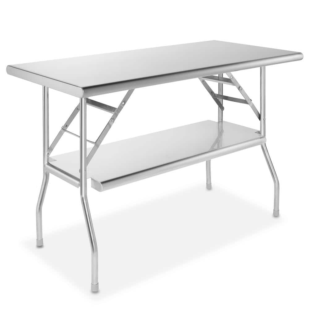 48 x 24 Inch Stainless Steel Folding Kitchen Utility Table With Shelf ...