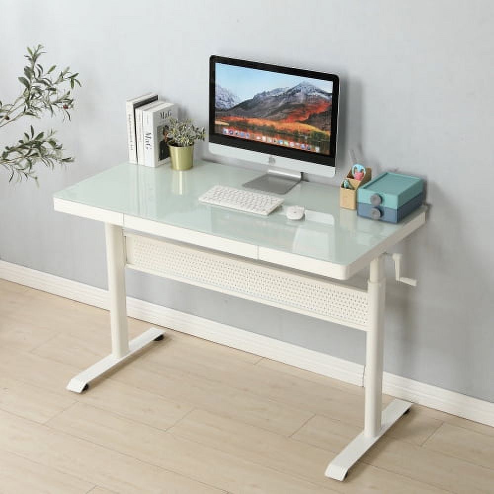 48 x 24 Inches Tempered Glass Standing Desk with Metal Drawer ...