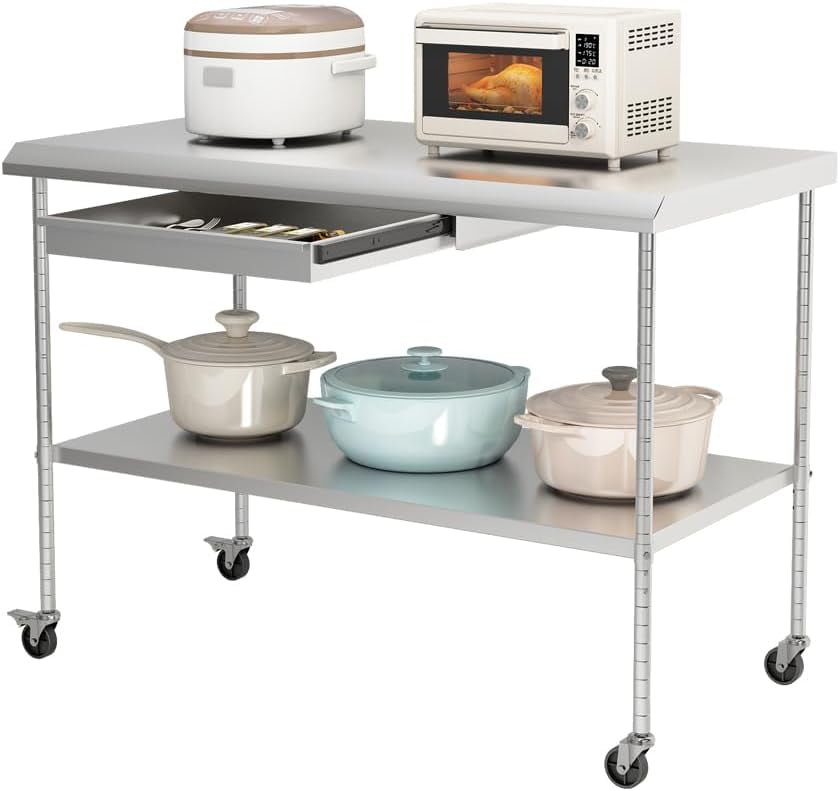 48" x 24" Stainless Steel Table with Drawer, NSF Work Table for Prep ...