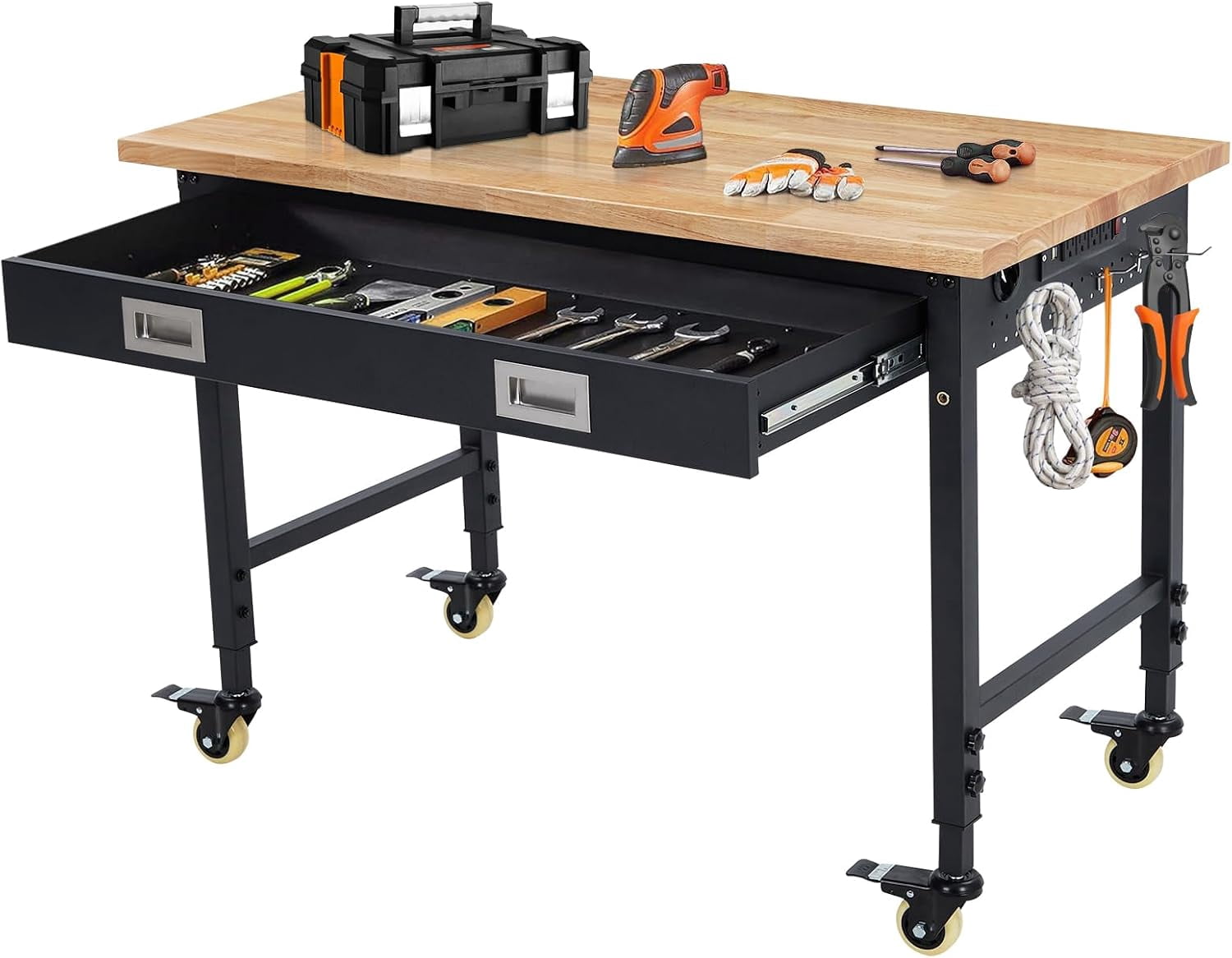 48"x 24" Workbench with Drawer Storage, Power Outlet & 4 Lockable ...
