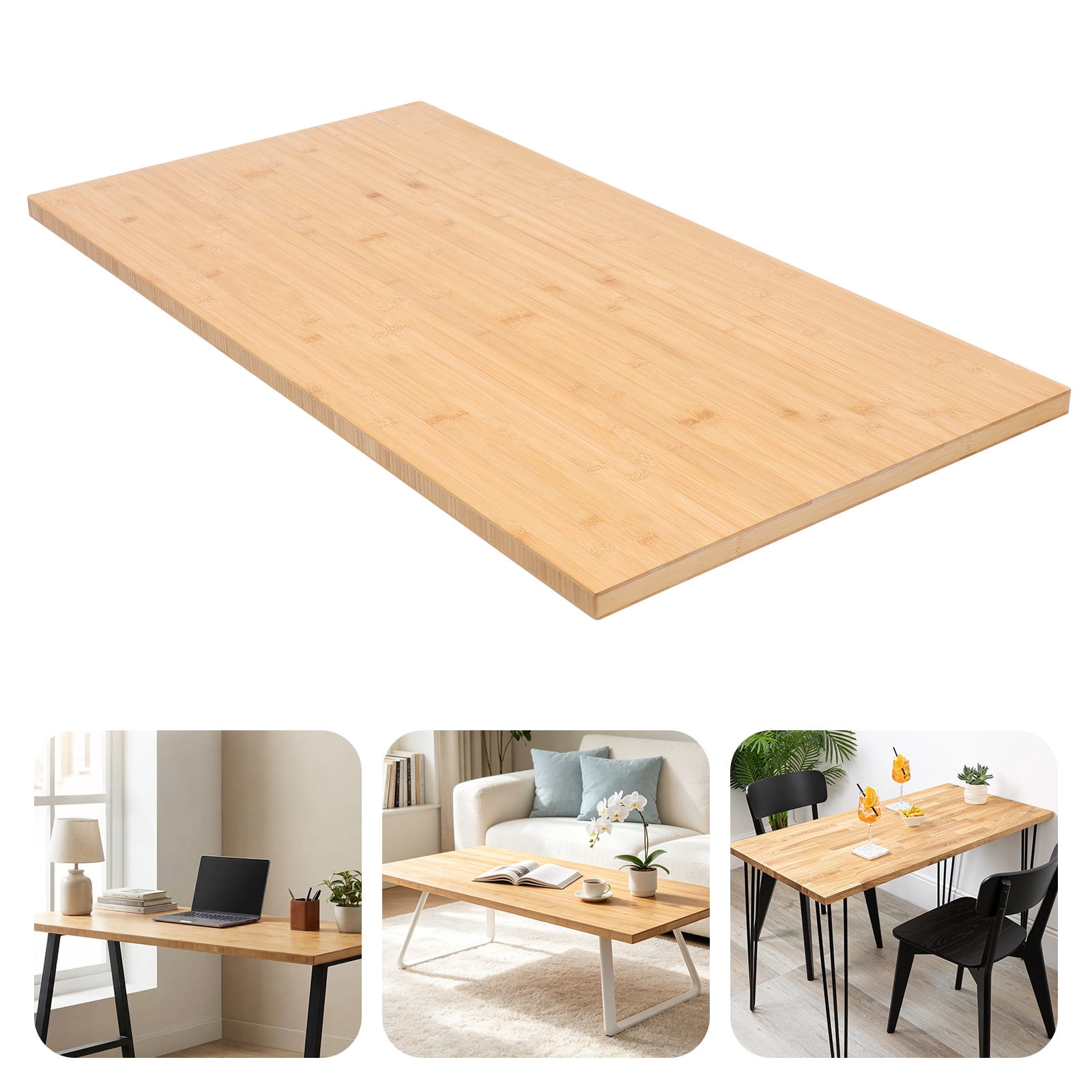 48" x 25" Butcher Block Countertop, 1.18 Inch Thick Solid Bamboo ...