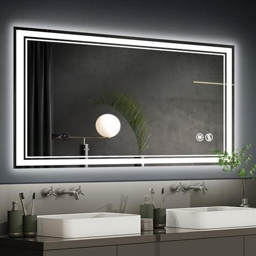 48“ x 28” LED Bathroom Mirror with Lights Anti-Fog Dimmable 3 Colors ...