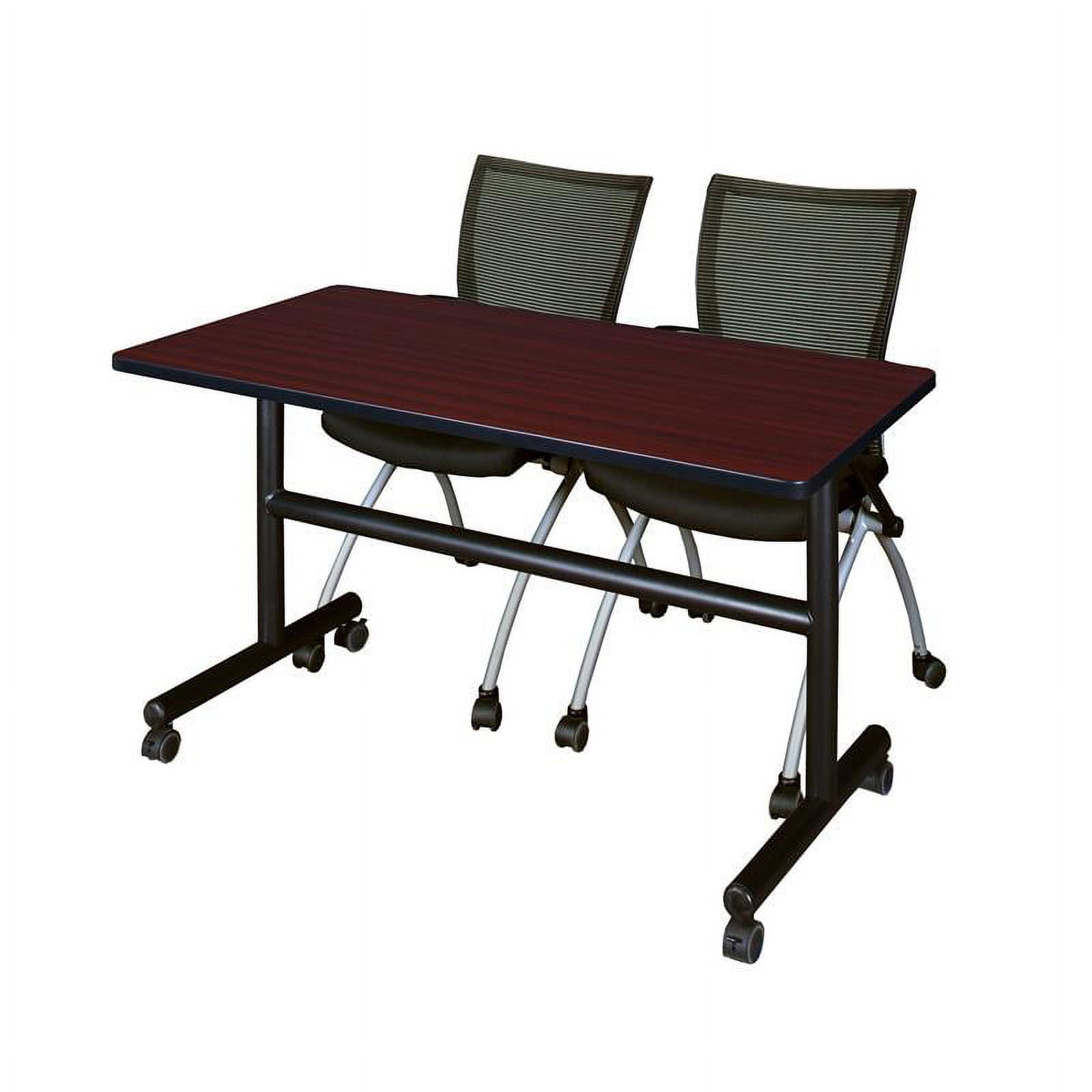 48" x 30" Flip Top Mobile Training Table- Mahogany and 2 Nesting Chairs ...