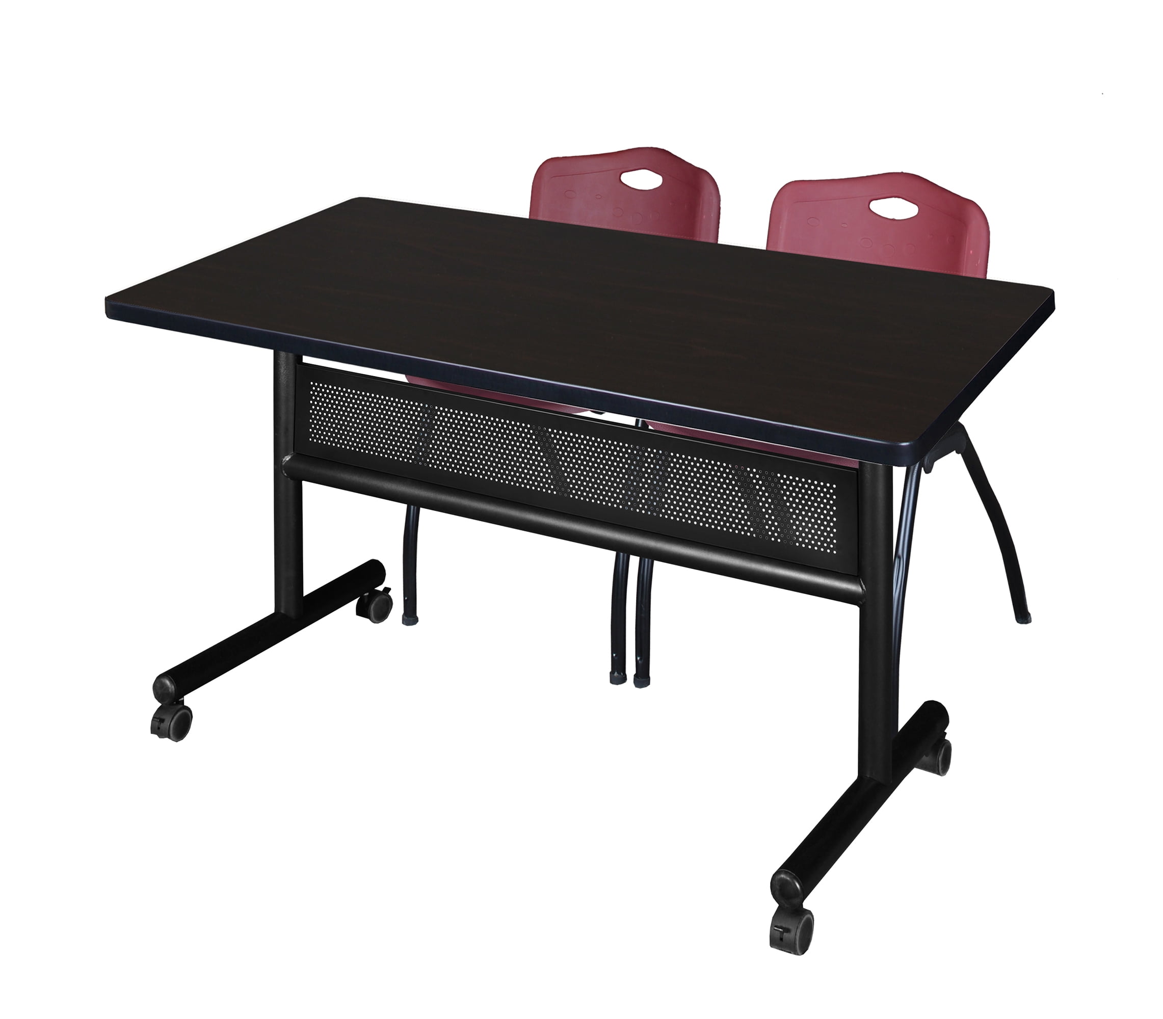 48" x 30" Flip Top Mobile Training Table with Modesty Panel- Mocha ...