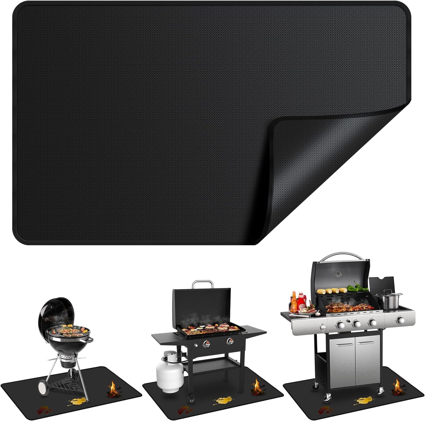 48 x 30 inch Under Grill Mats for Outdoor Grill, Double-Sided Fireproof ...