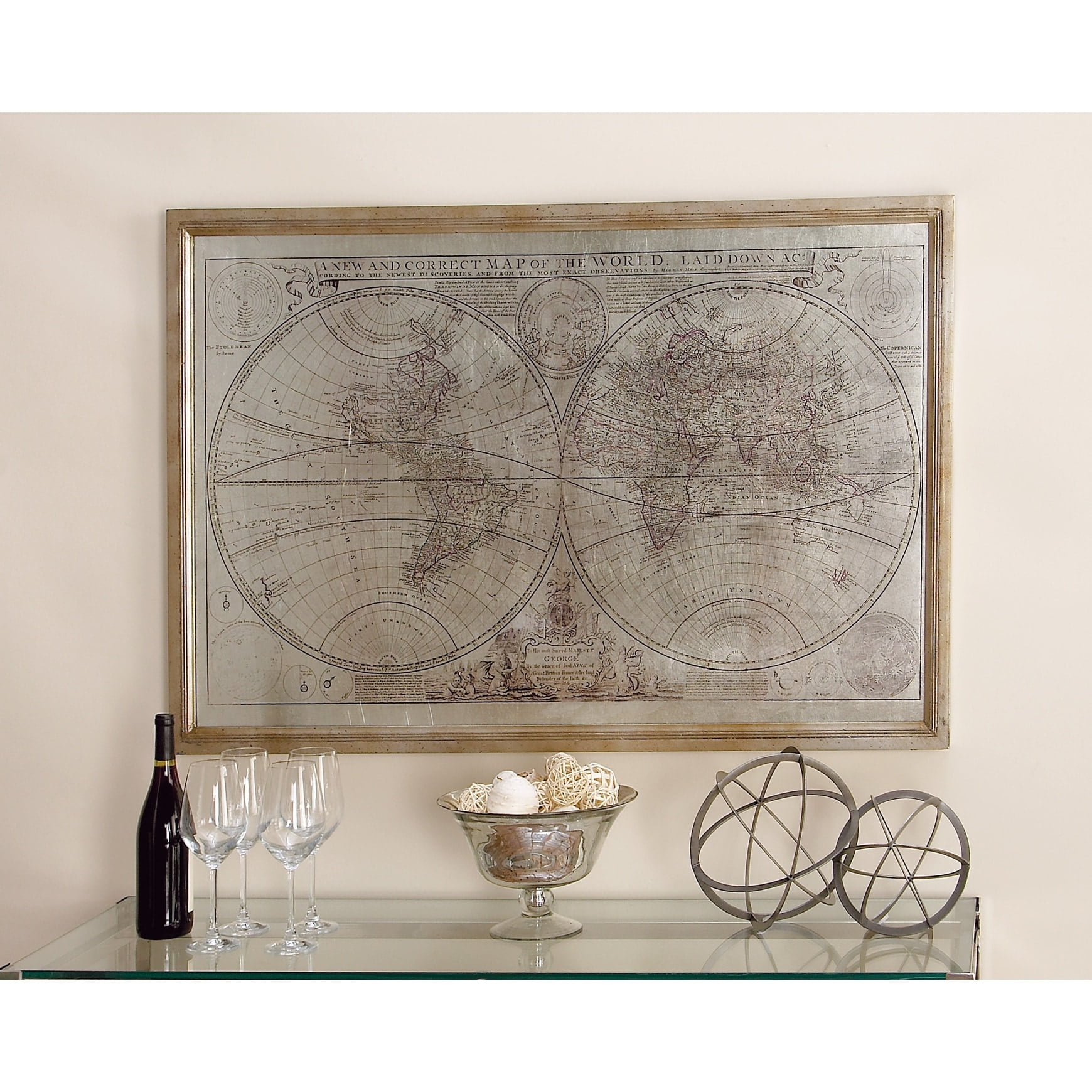48" x 31" World Map Framed Wall Art with Gold Frame, by DecMode ...