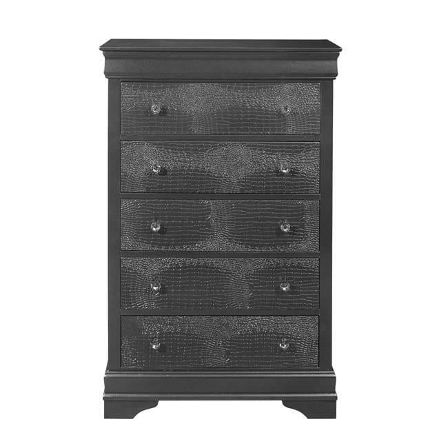 48 x 31 x 16 in. Metallic Gray Solid Wood Five Drawers Standard Chest ...