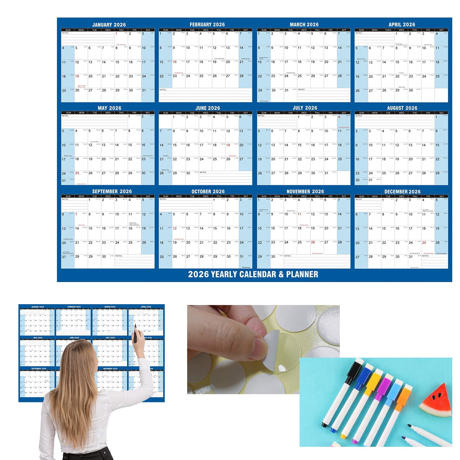 48" x 32" 2026 Wall Calendar Erasable Large Wet & Dry Erase Laminated ...