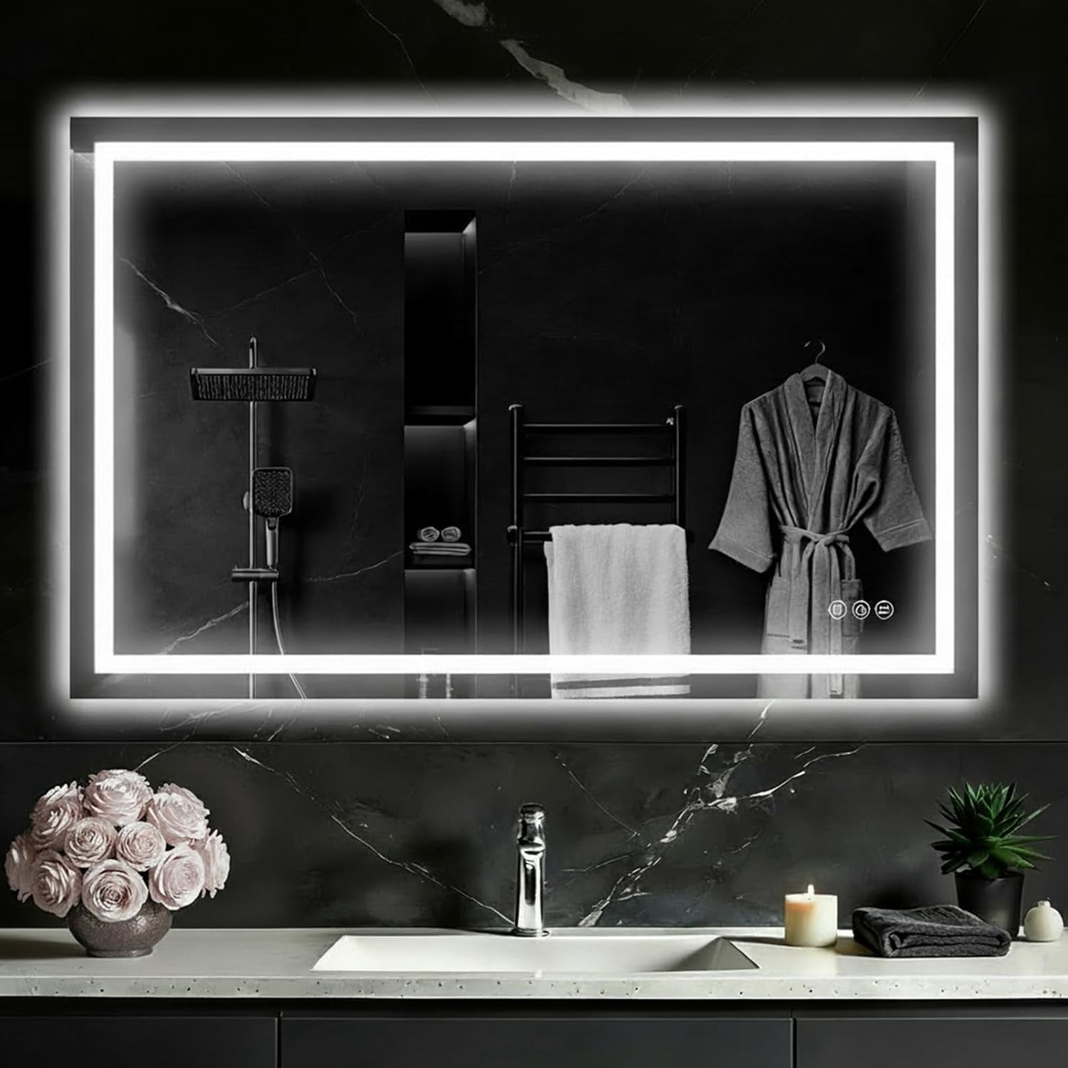 48"x 32" Bathroom Mirror with Light, Front and Backlit Mirror for ...