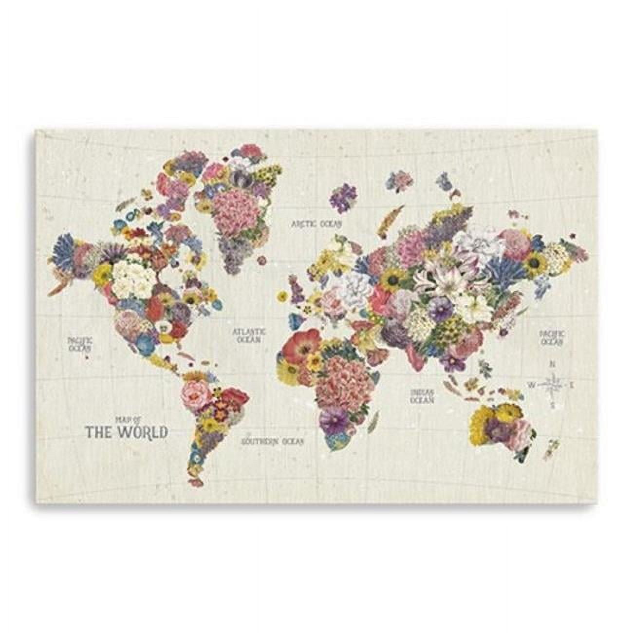 48 x 32 in. Natural Fun Floral Map of the World Canvas Wall Art ...