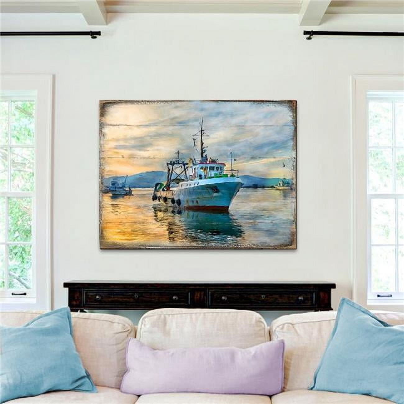 48 x 36 in. Fishing Boat Wood Wooden Coastal Wall Art - Oversize ...