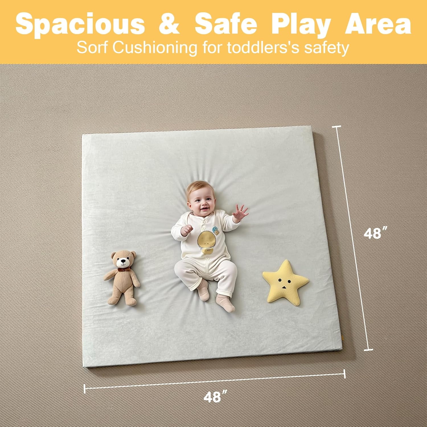 48" x 48" Padded Baby Play Mat with 1.2" Thick Memory Foam, Machine ...