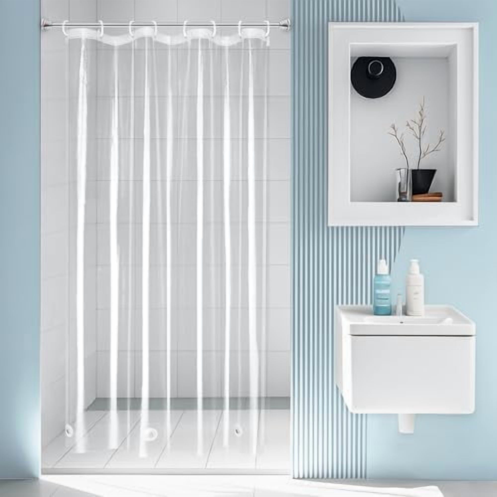 48 x 78 inch Long Shower Curtain Liner with 3 Magnets and Hooks, 9G ...