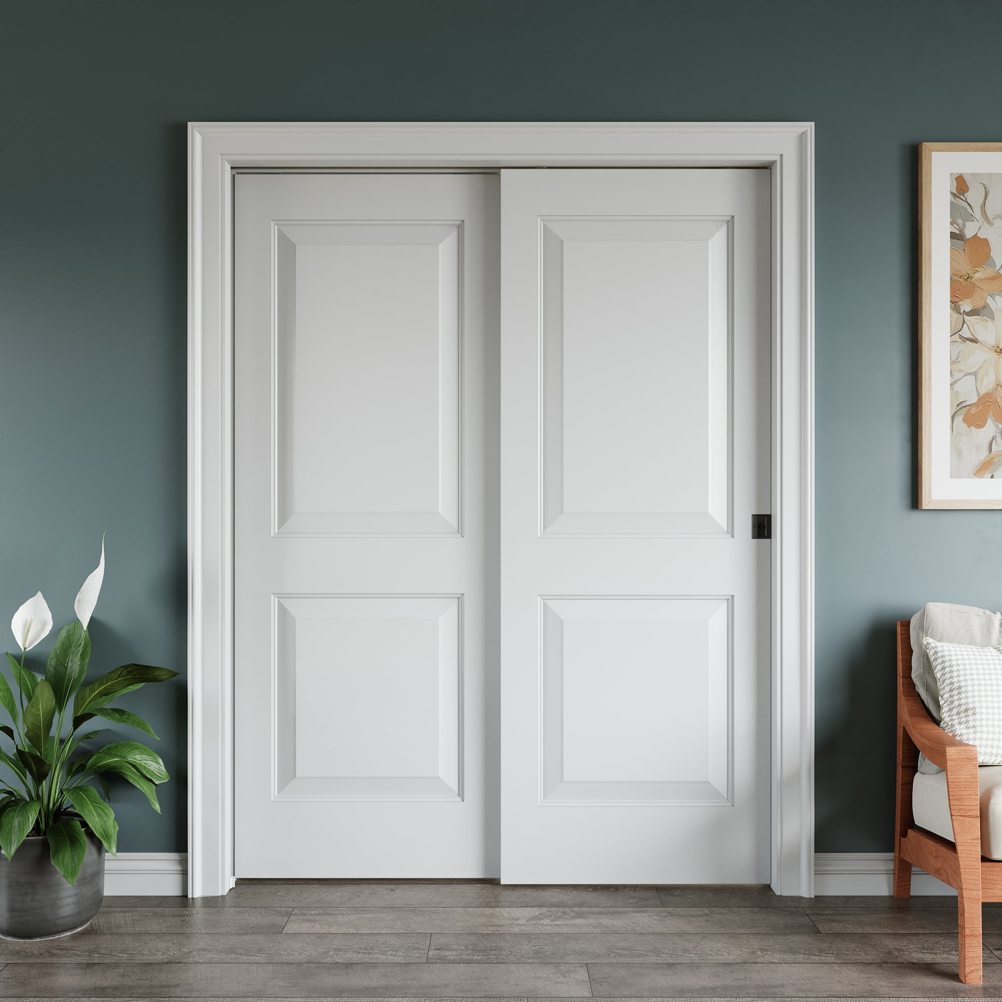 48" x 80" (2 Sets of 24") Interior Sliding Pocket Door Morden Primed 2 ...