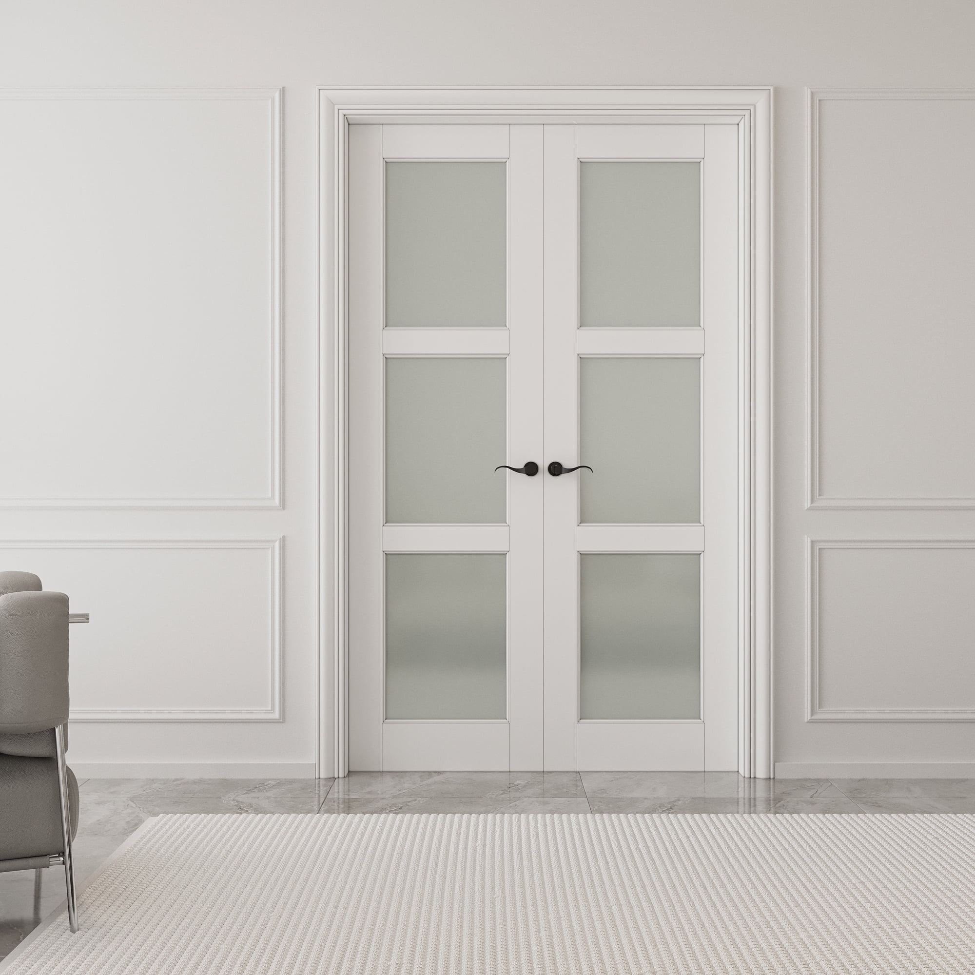 48" x 80" 3-Lite Frosted Glass French Door Solid Wood Manufacture ...