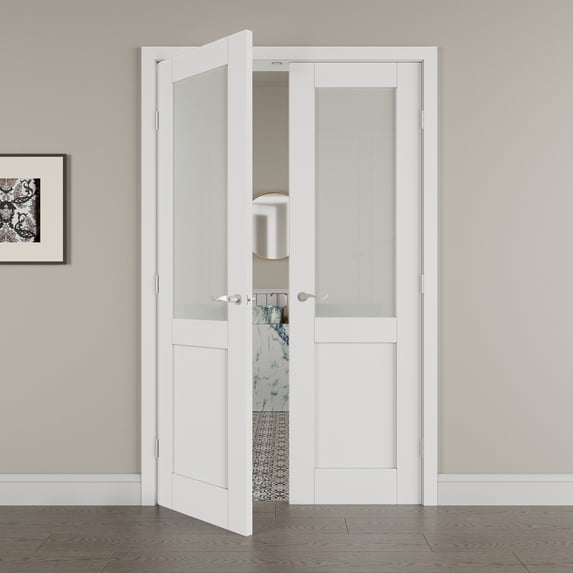 48" x 96" Half Panel Frosted Glass Double Doors with French Door Ready ...