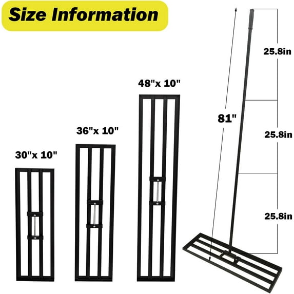 48"x10" Lawn Leveling Rake - High Carbon Steel Yard Lawn Leveler Tool ...