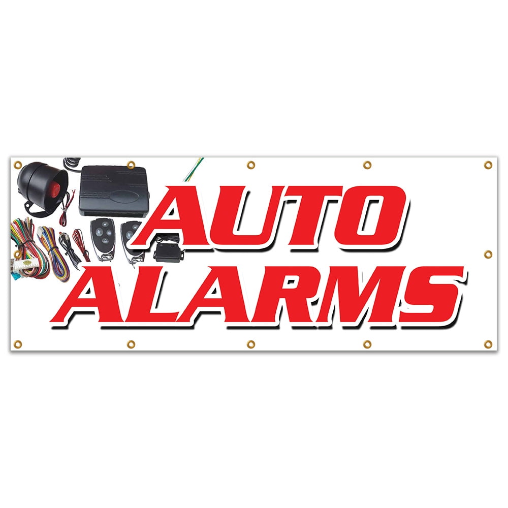 48"x120" AUTO ALARMS BANNER SIGN installation power locks windows audio ...