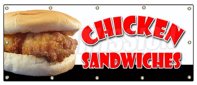 48"x120" CHICKEN SANDWICH BANNER SIGN fried restaurant signs grill ...